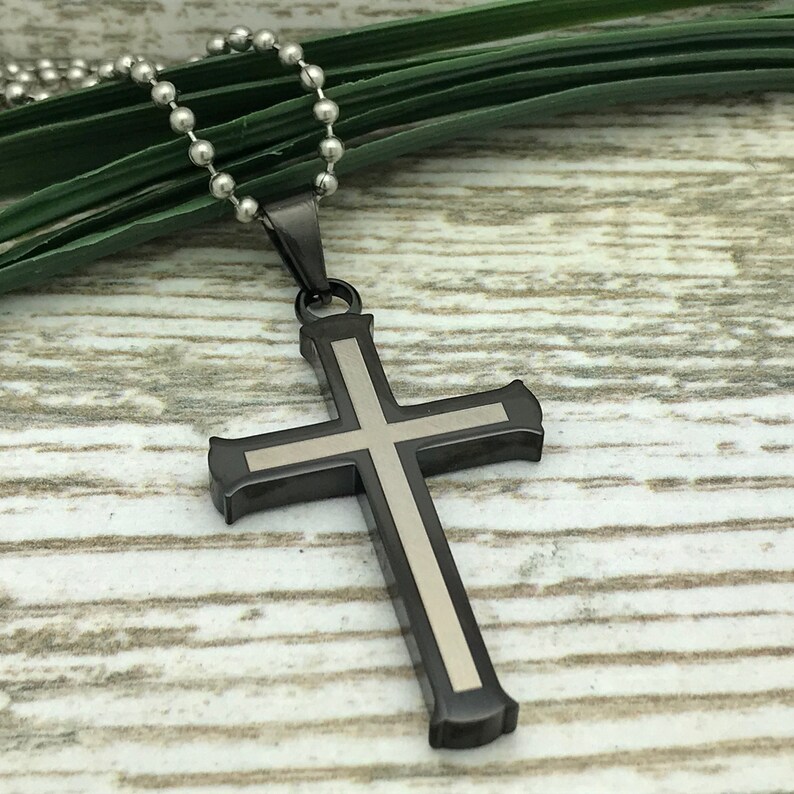 Black Cross Necklace Personalized Custom Engraved Cross - Etsy
