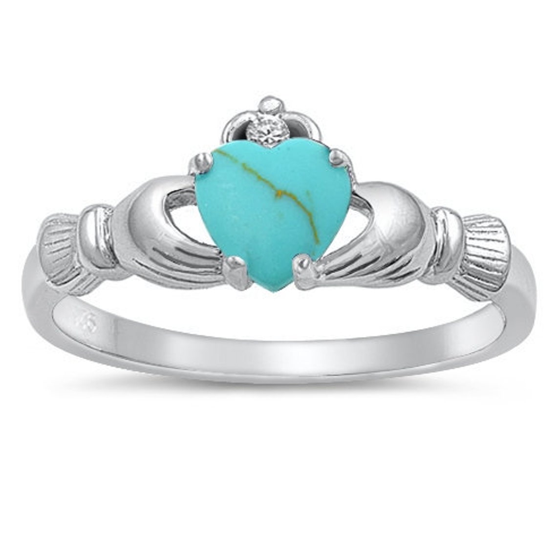 Claddagh Ring Turquoise CZ Claddagh Ring 925 Sterling Silver - Etsy