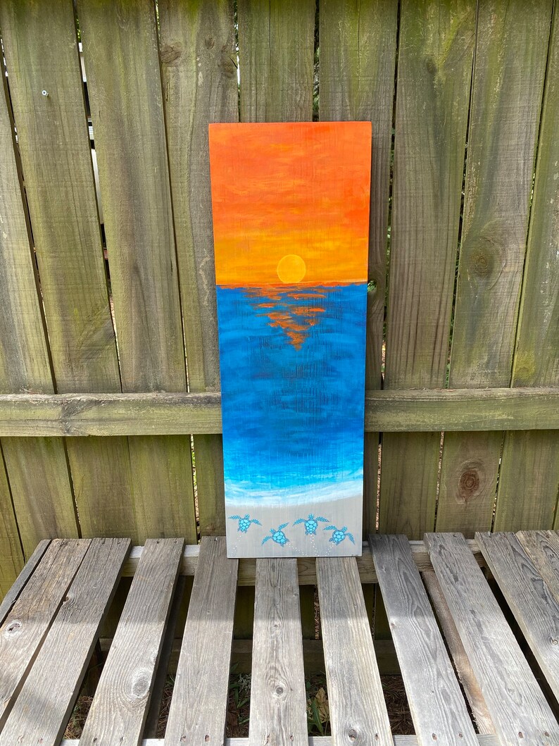 Ocean Sunset Painting Sea Turtle Painting Sunset Art Beach - Etsy