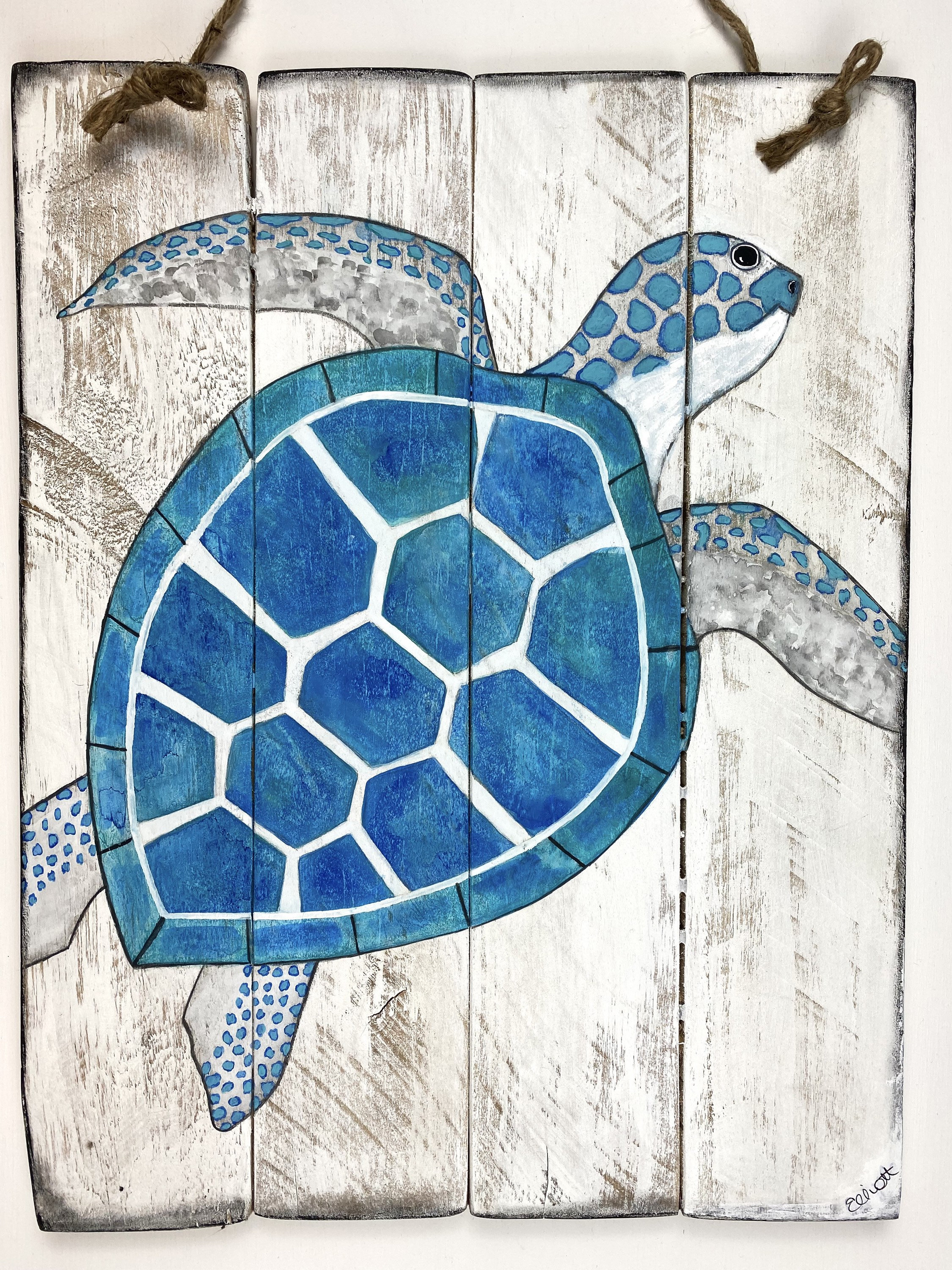 Original Sea Turtle Painting on Wood Beach Cottage Home - Etsy