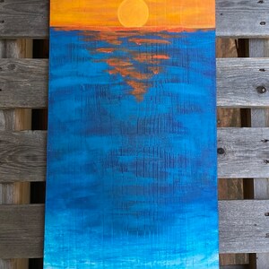 Ocean Sunset Painting, Sea Turtle Painting, Sunset Art, Beach Cottage ...