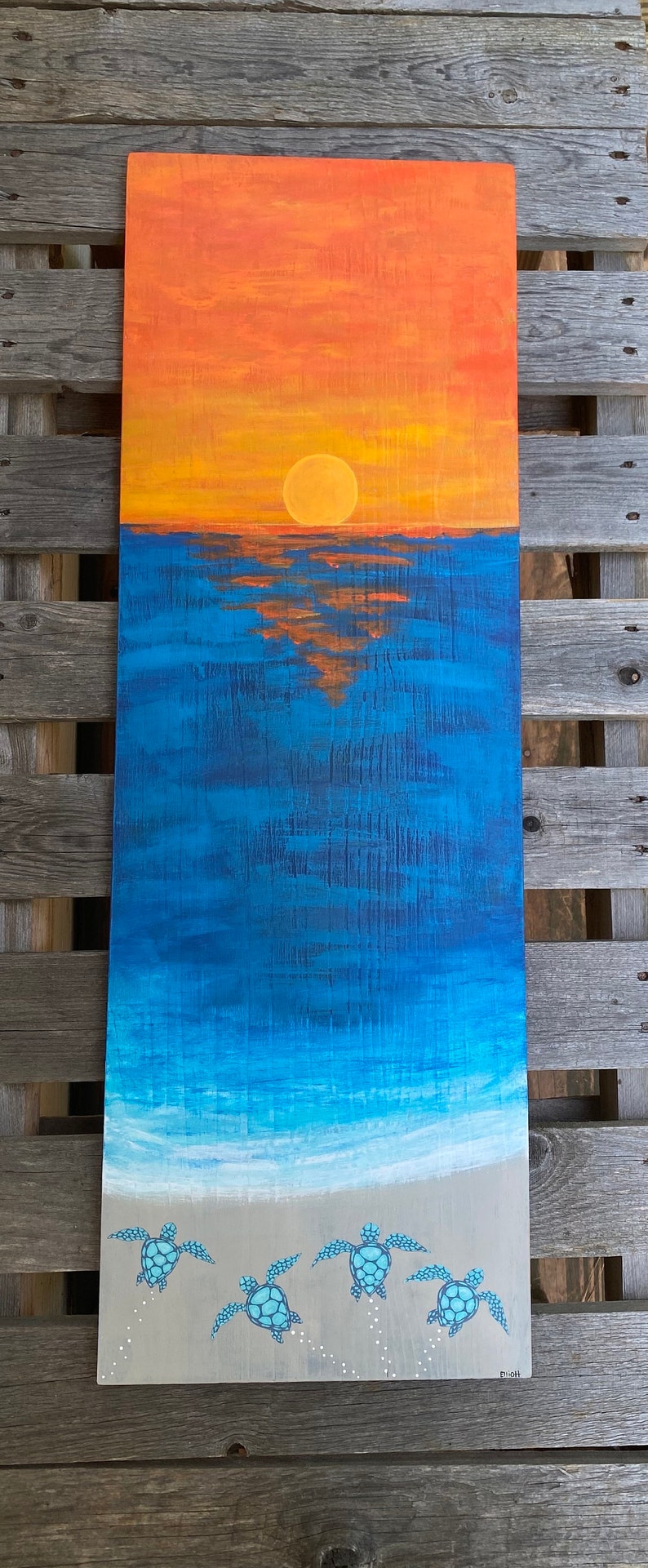 Ocean Sunset Painting, Sea Turtle Painting, Sunset Art, Beach Cottage ...