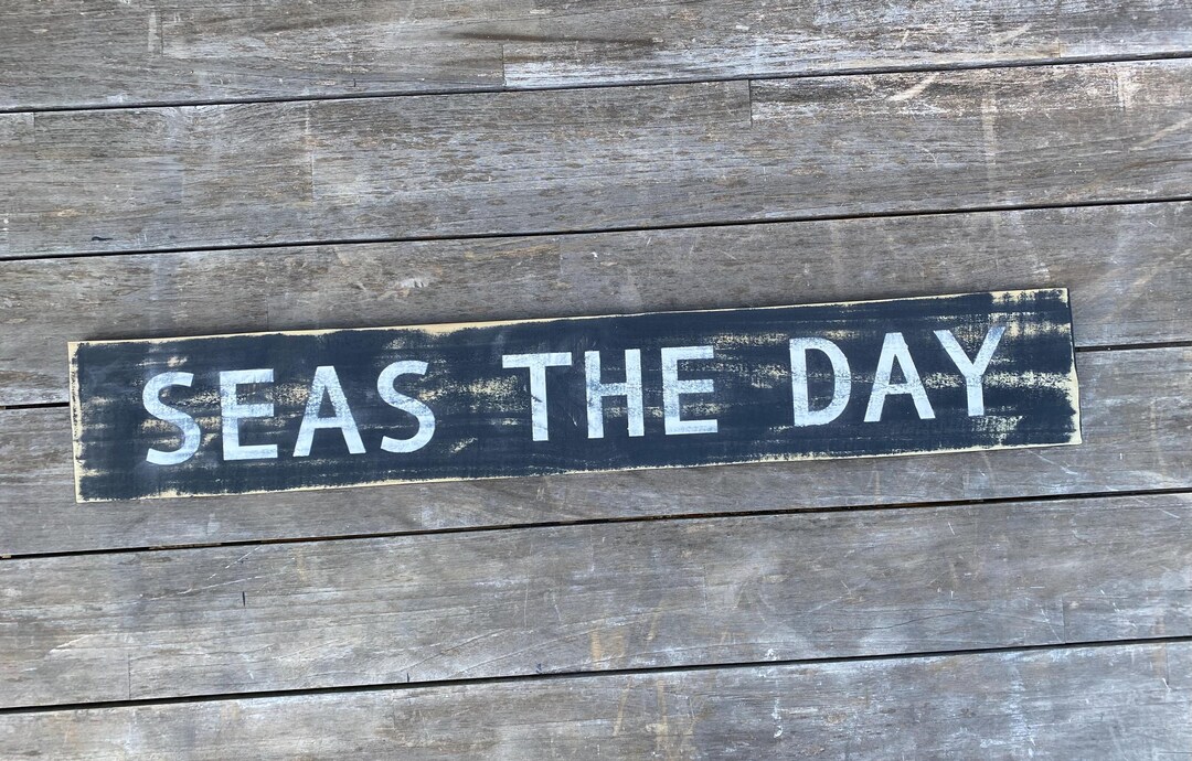 Seas the Day Wood Sign, Housewarming Gift, Distressed Wood Sign, Beach ...