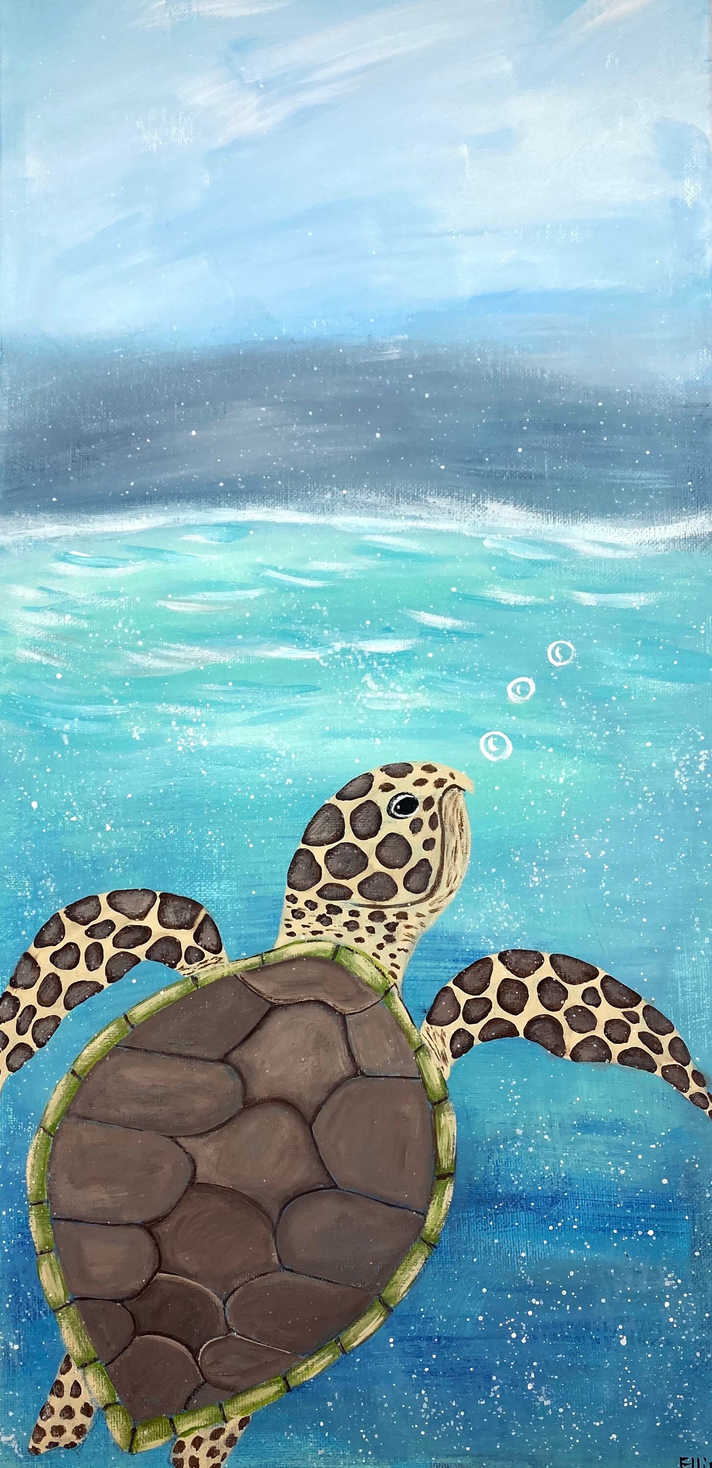 Original Sea Turtle Canvas Painting: Beach Cottage Decor (10x20) - Etsy