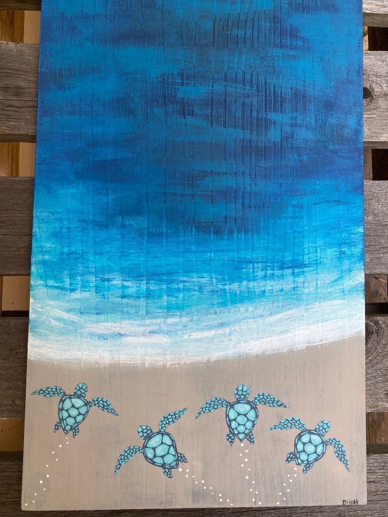 Ocean Sunset Painting Sea Turtle Painting Sunset Art Beach - Etsy