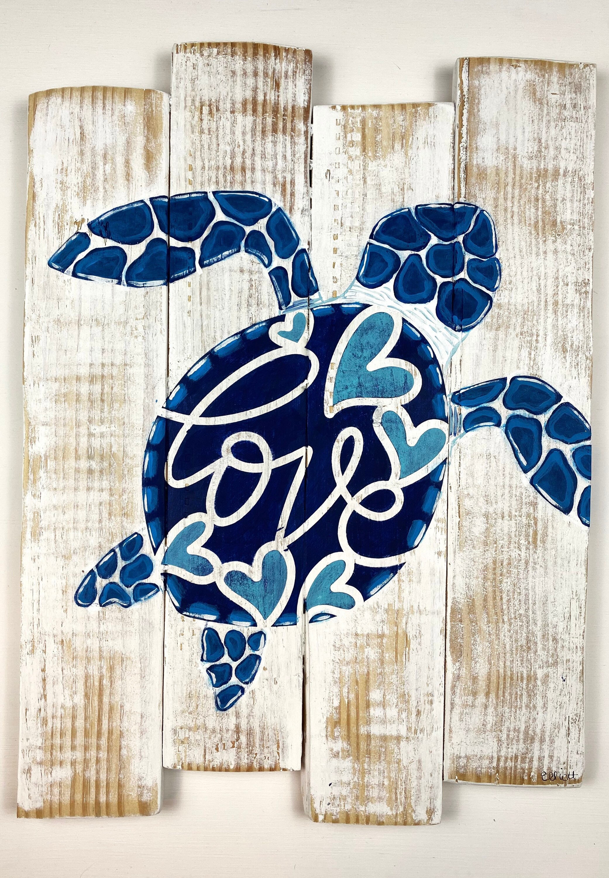 Original Sea Turtle Painting on Wood, Beach Cottage Home Decor, Ocean ...