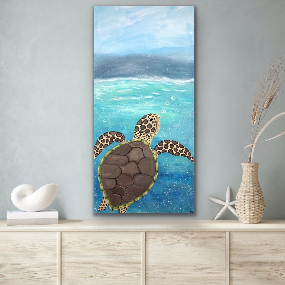 Original, Sea Turtle Canvas Painting, Beach Cottage Decor, Tropical ...