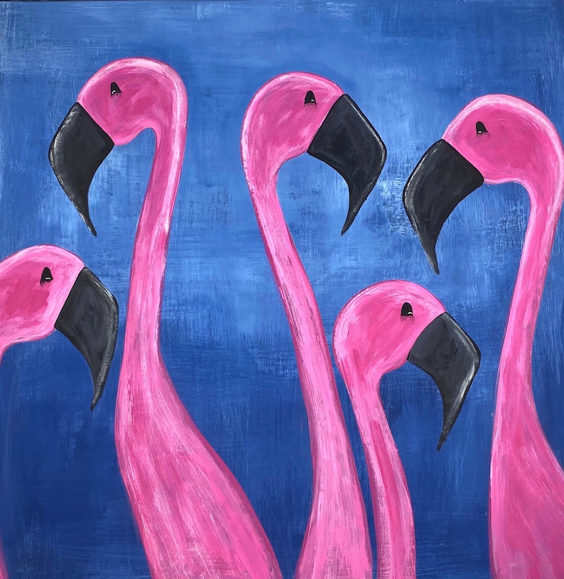 Pink Flamingo Decor, Pink Flamingo Painting, Flamingo Art, Beach House ...