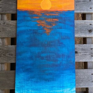 Ocean Sunset Painting, Sea Turtle Painting, Sunset Art, Beach Cottage ...