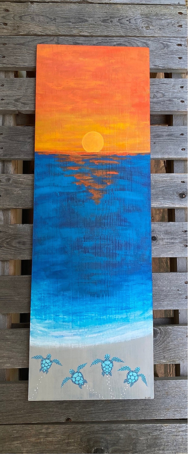 Ocean Sunset Painting Sea Turtle Painting Sunset Art Beach - Etsy
