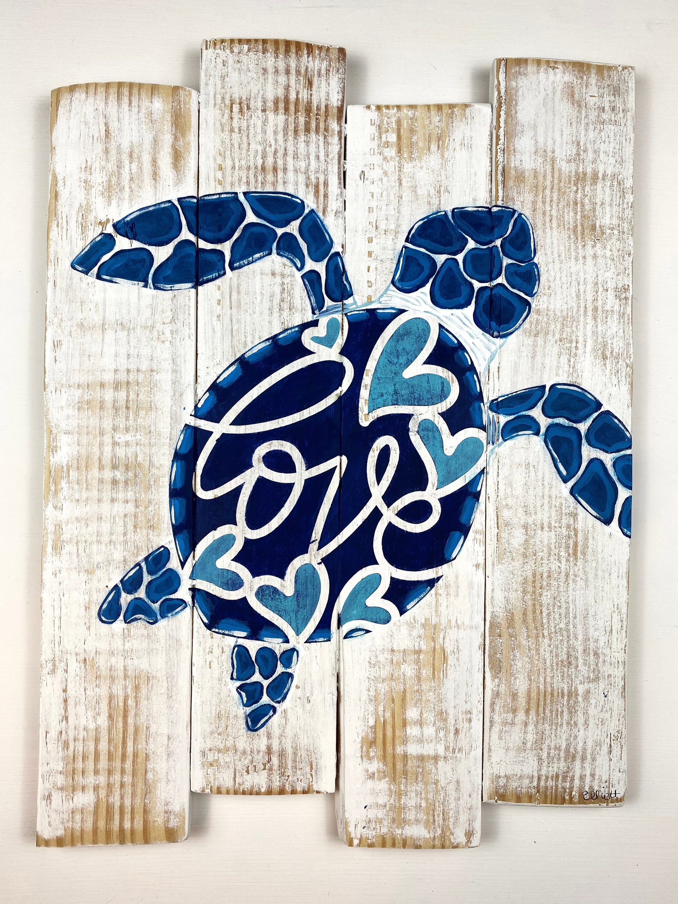 Original Sea Turtle Painting on Wood, Beach Cottage Home Decor, Ocean ...