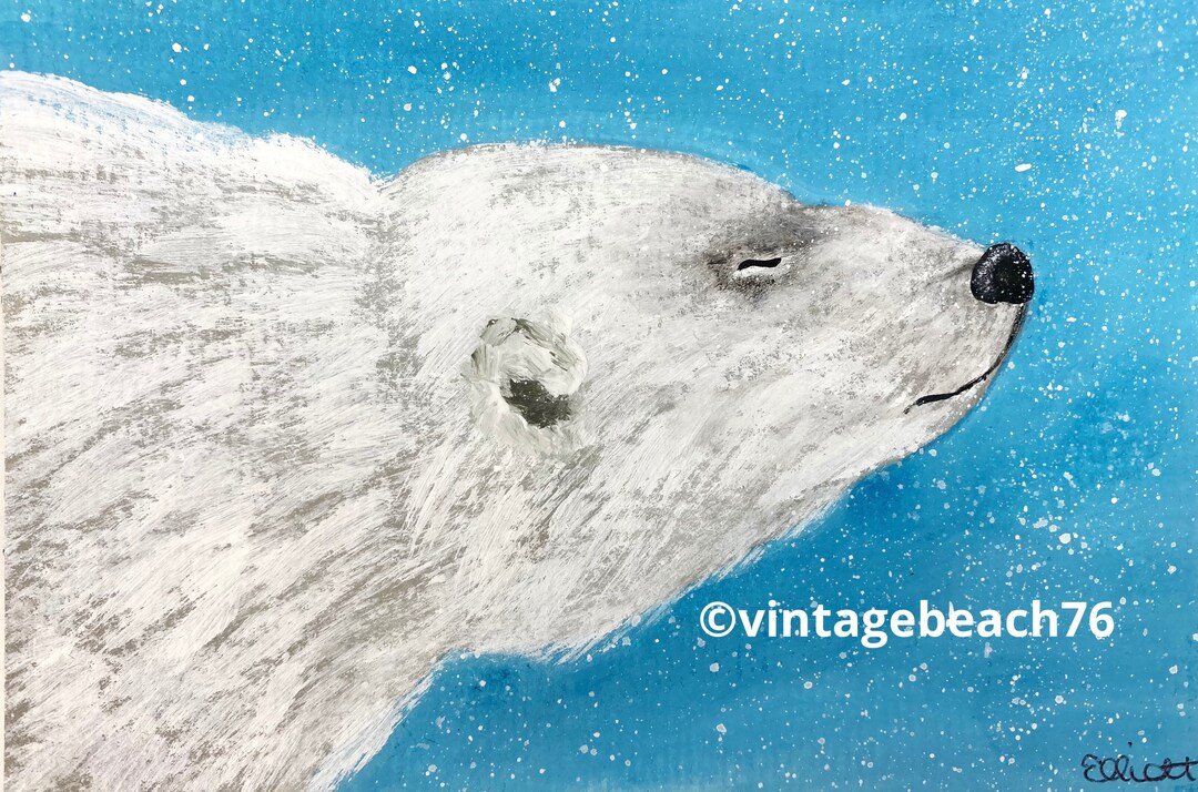 Mini Polar Bear Art, Polar Bear Painting, House Decor, Wall Decor, Mini ...