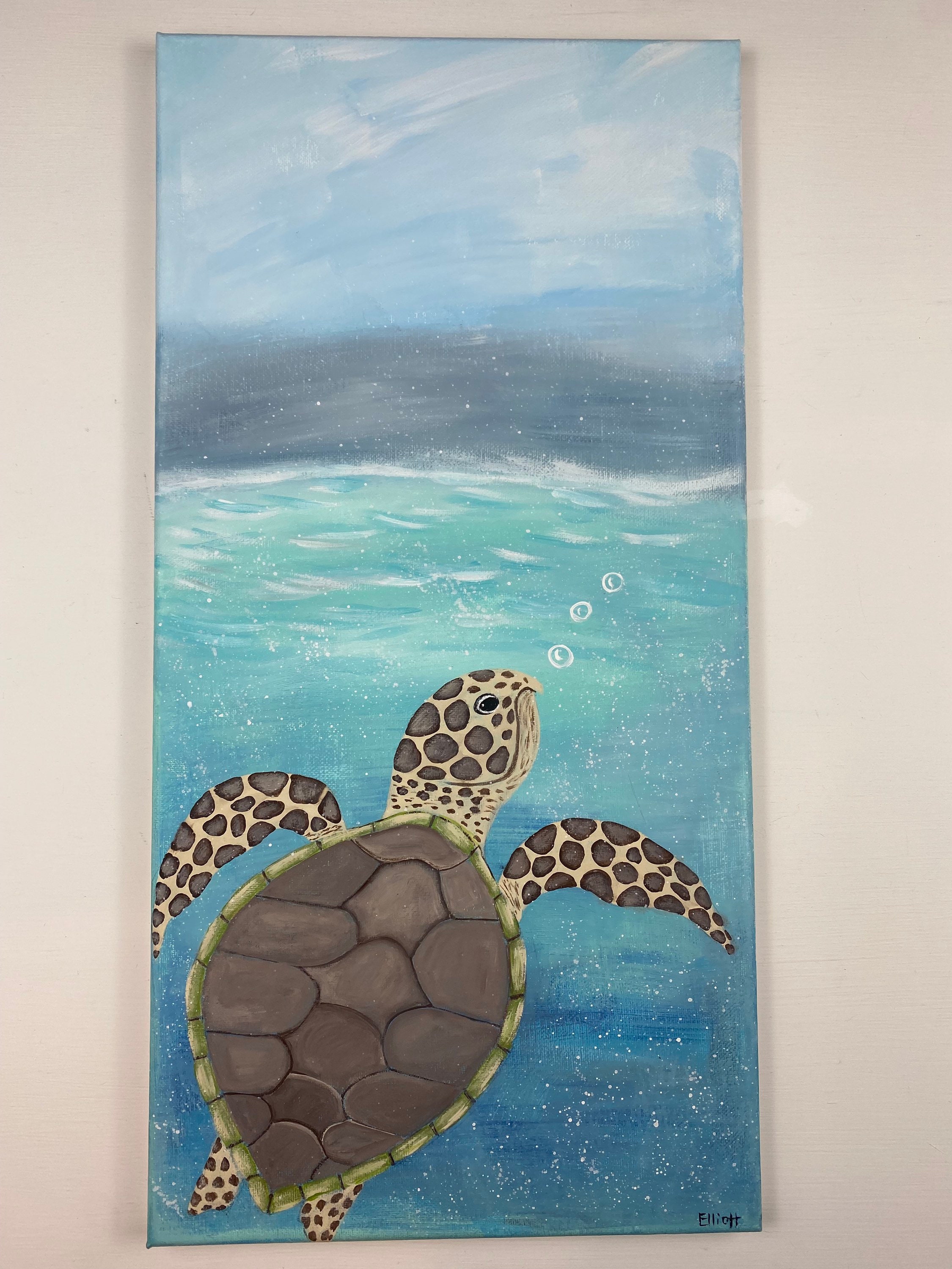 Original, Sea Turtle Canvas Painting, Beach Cottage Decor, Tropical ...