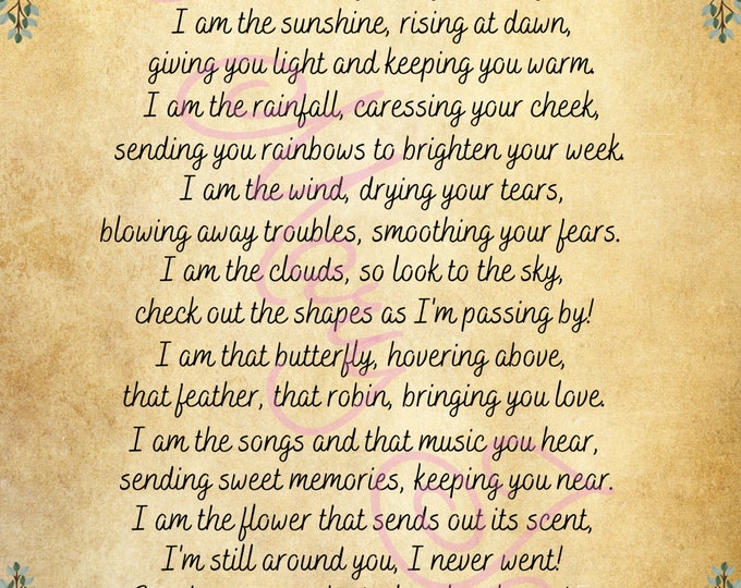 Bereavement Comfort Poem - Inspirational Poem - Always Around Poem ...