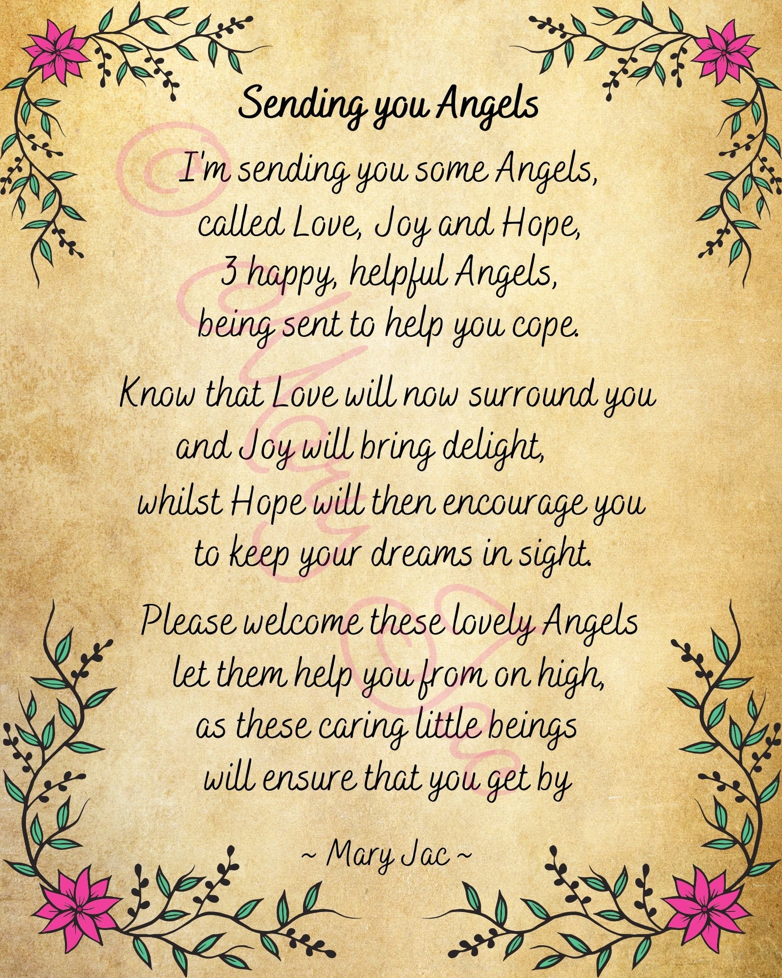 Sending You Angels Love, Joy and Hope Angel Poem Comforting Poem ...