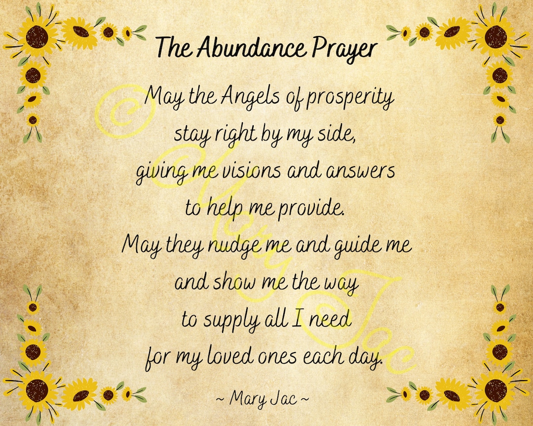 Abundance Poem Prayer For Abundance Prosperity Inspirational Poem Digital File Download