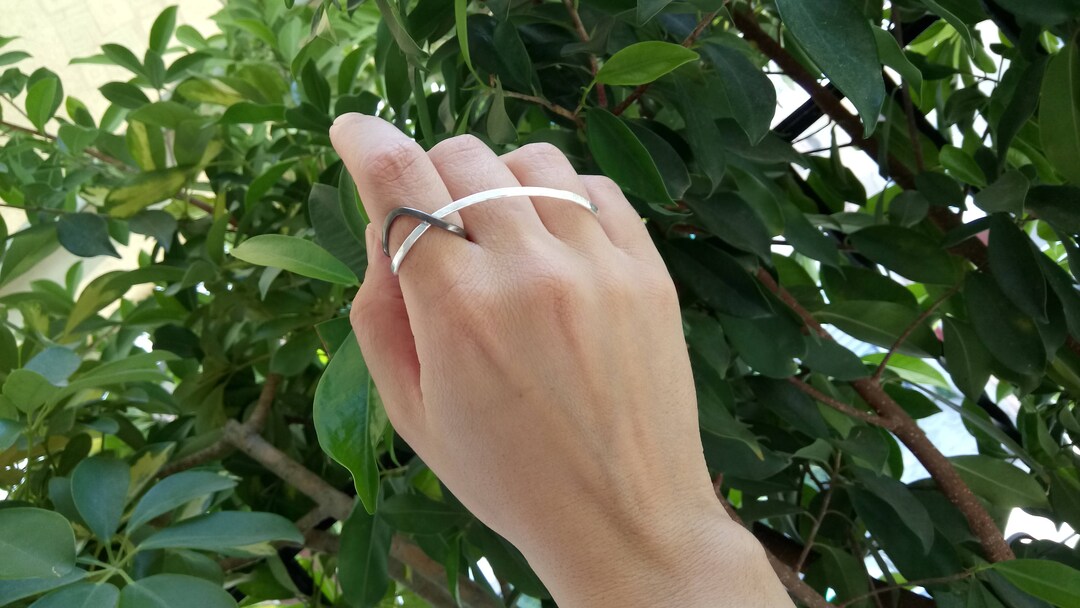 Silver Three Finger Ring, Long Linear Double Ring, Big Statement Ring ...