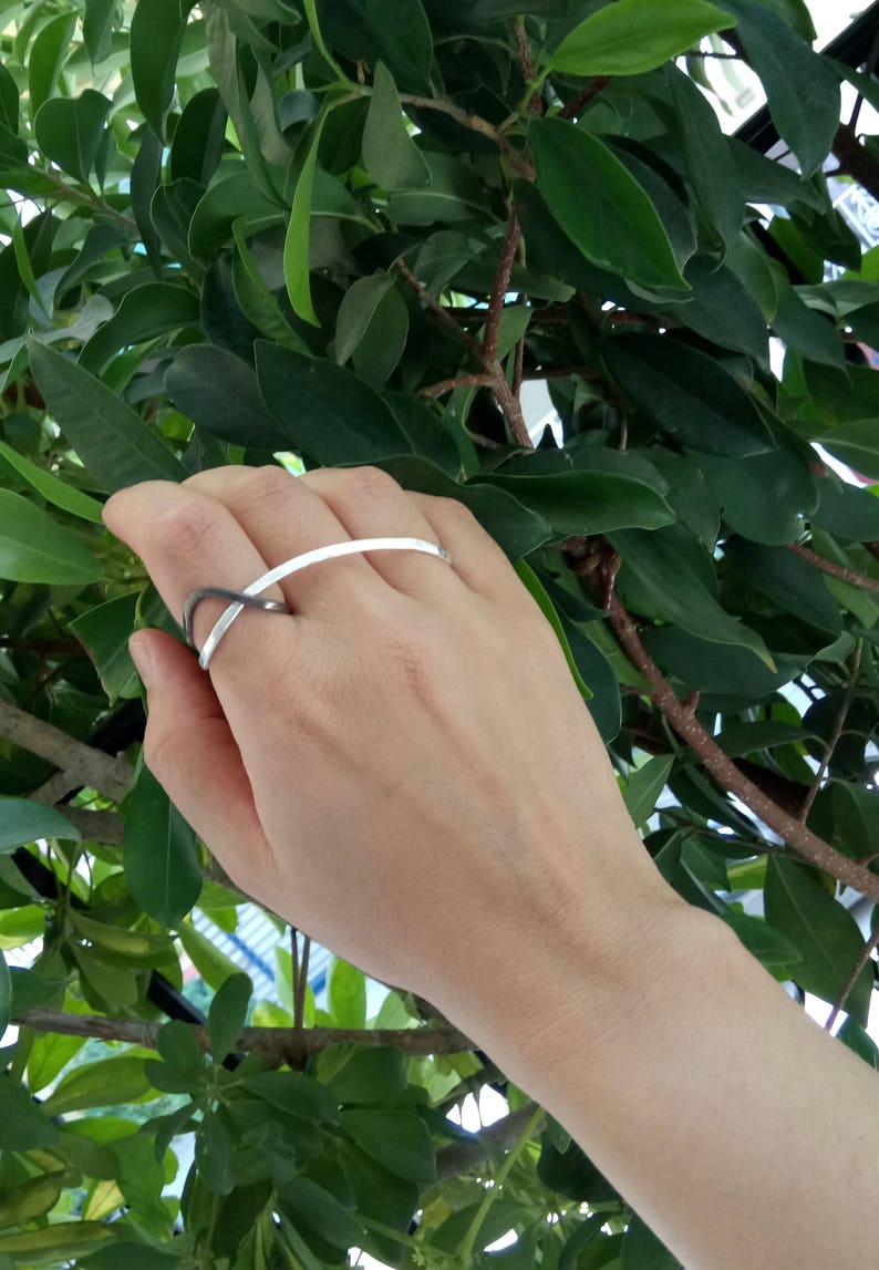 Silver Three Finger Ring, Long Linear Double Ring, Big Statement Ring ...