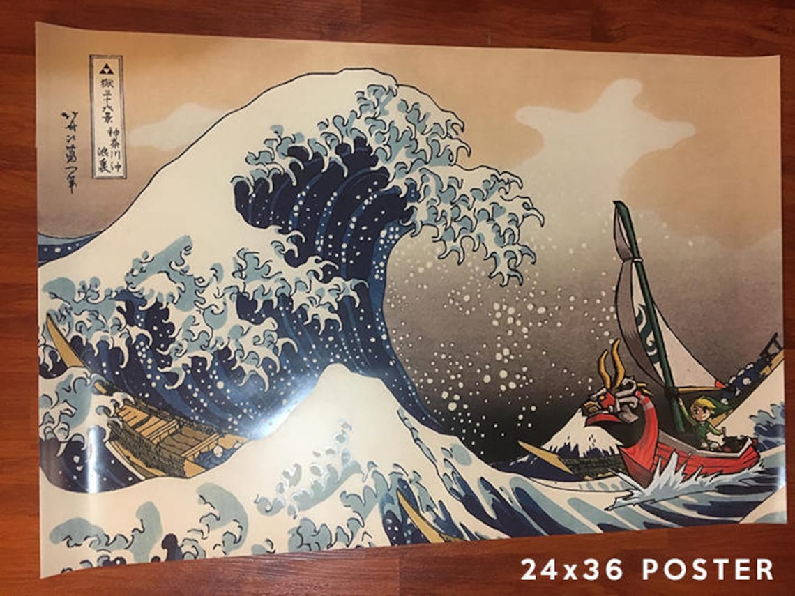 Legend of Zelda Windwaker the Great Wave of Kanagawa Art Print Poster ...