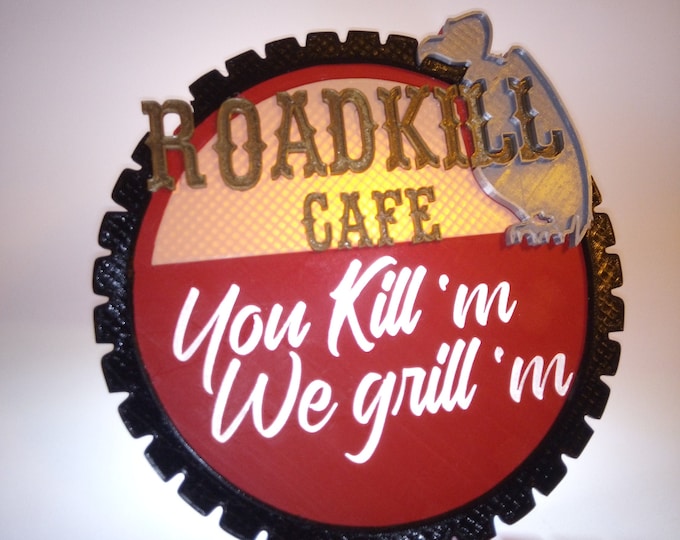 Roadkill Cafe Sign, Mancave Decoration, Illuminated Sign, You Kill 'm ...