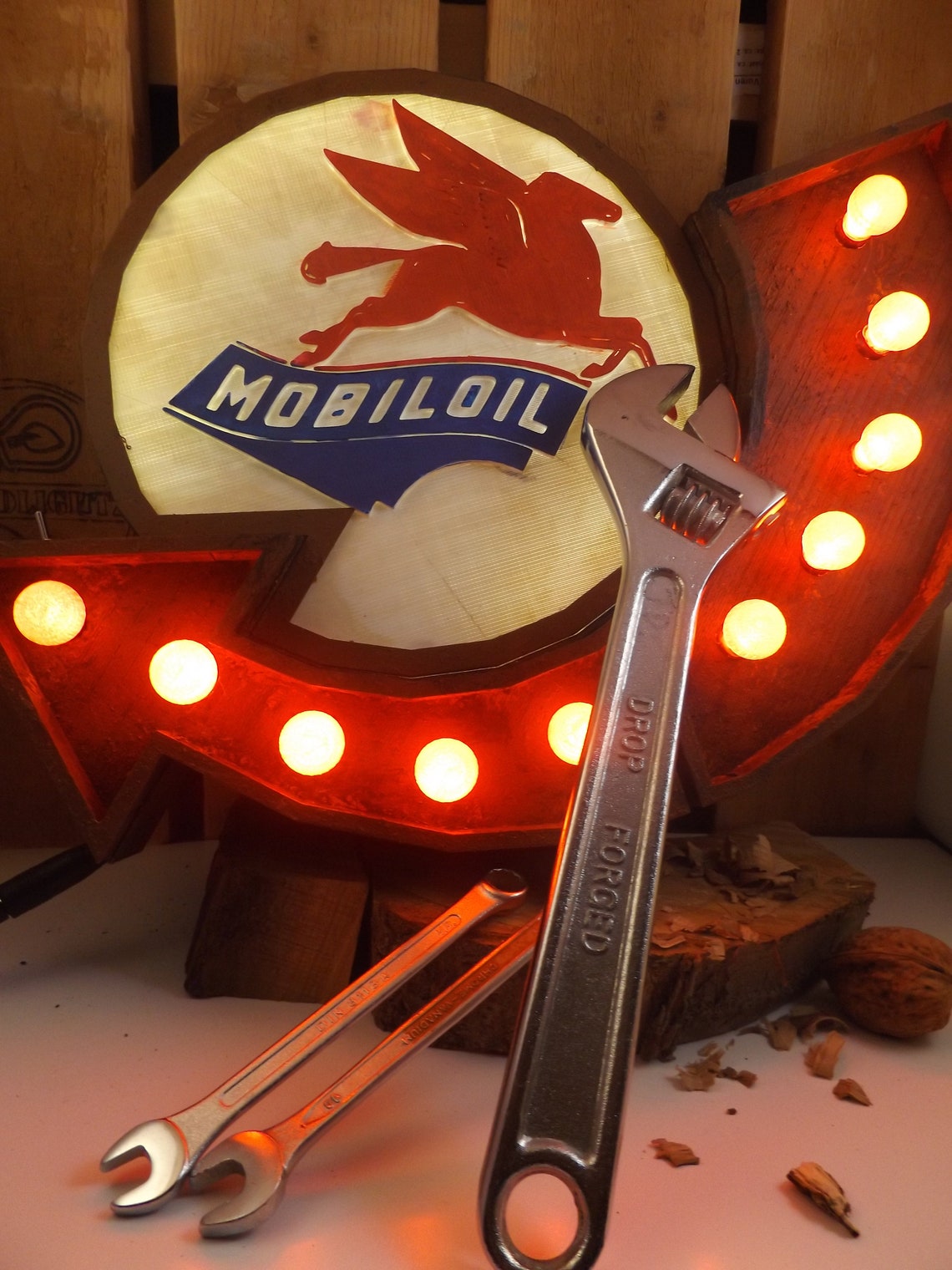 Illuminated Billboard Garage Sign Mobiloil. Vintage - Etsy