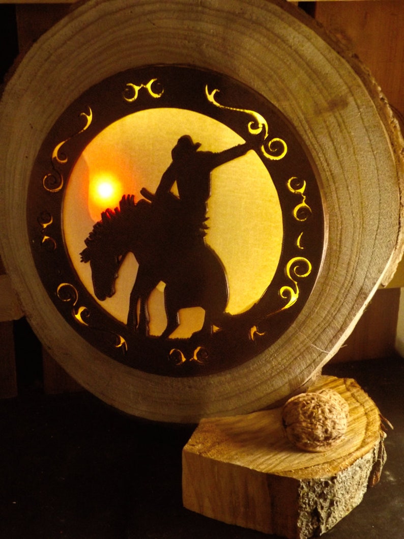 Rodeo Bronco Lamp Made of Natural Wood and Faux Steel - Etsy