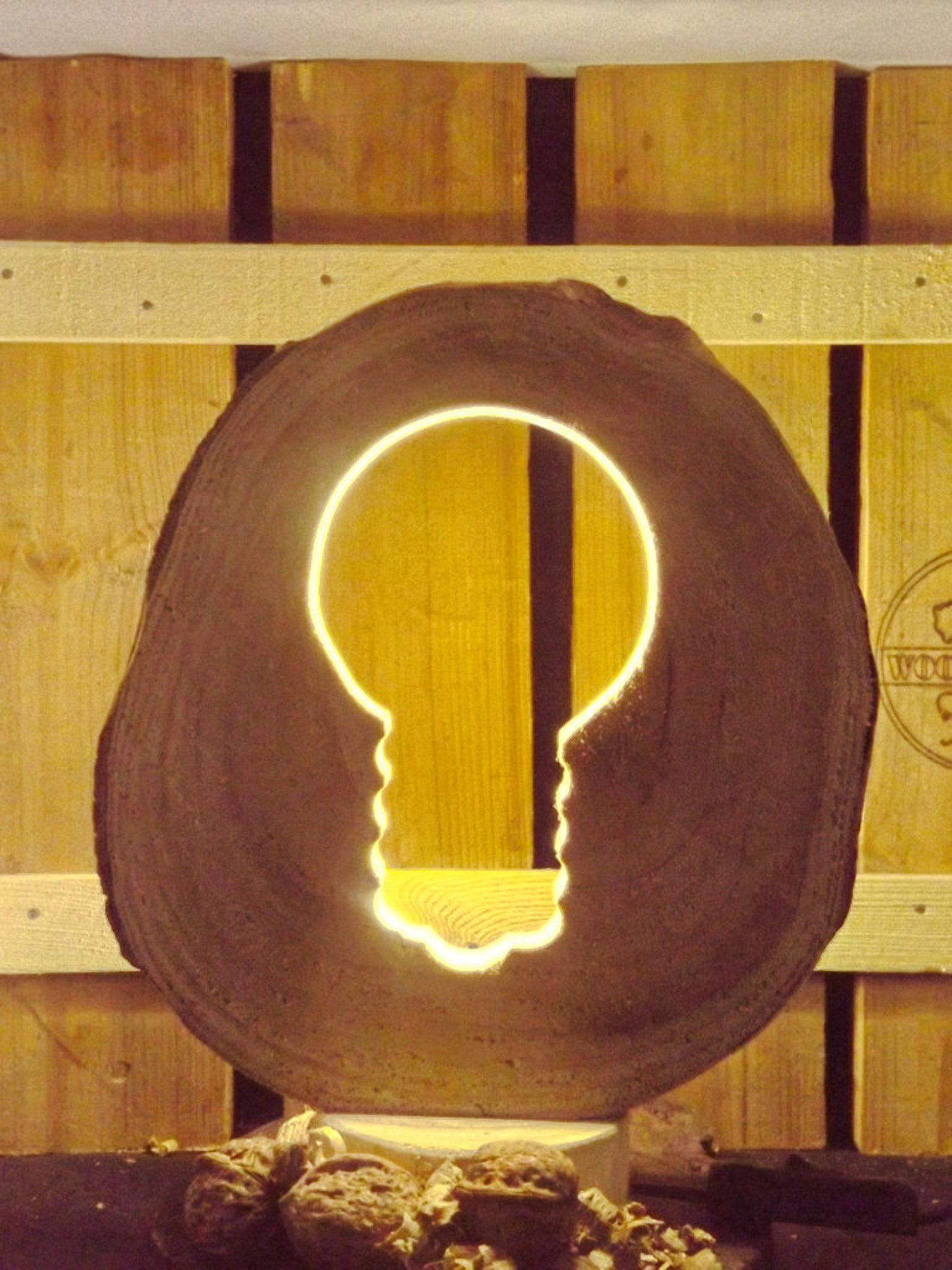 Minimalistic Design, Light Bulb in Wooden Disk. Natural Design, Modern ...