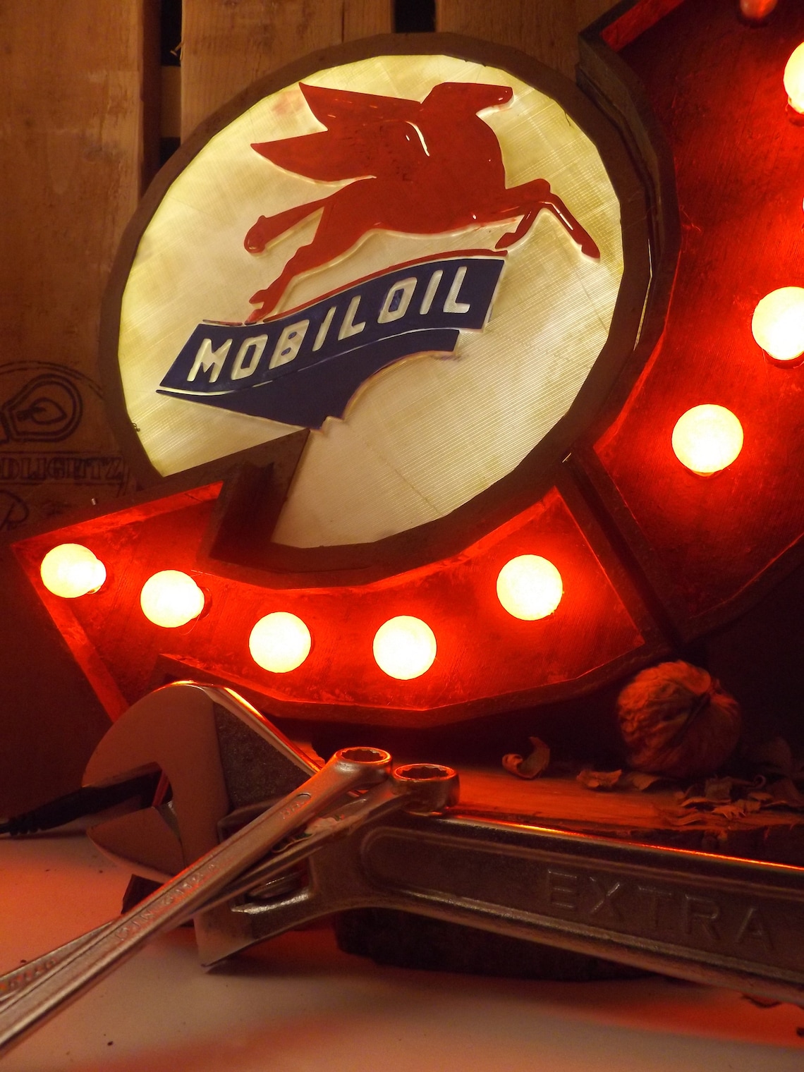 Illuminated billboard garage sign Mobiloil. Vintage | Etsy