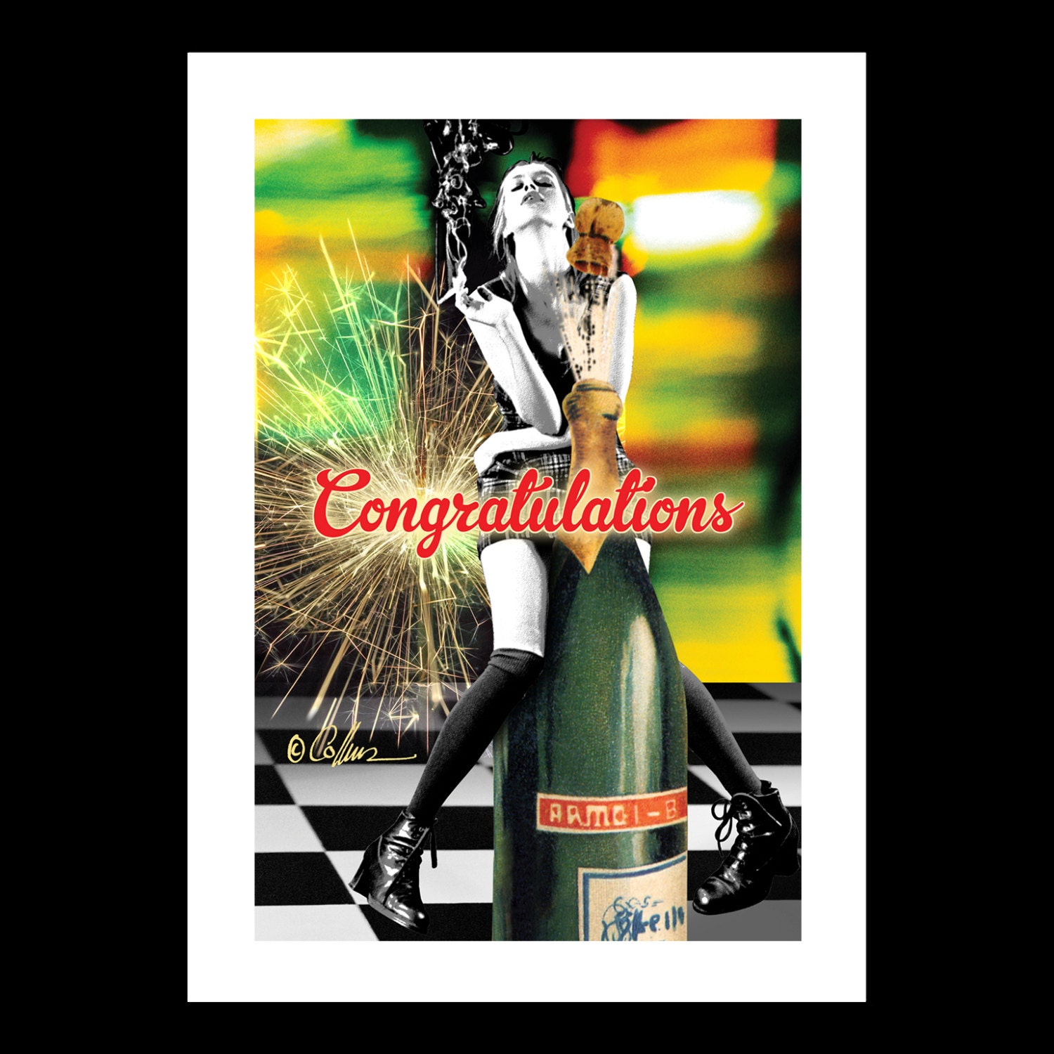 Congratulations Card Dark Sexy Retro With Champagne & | Etsy