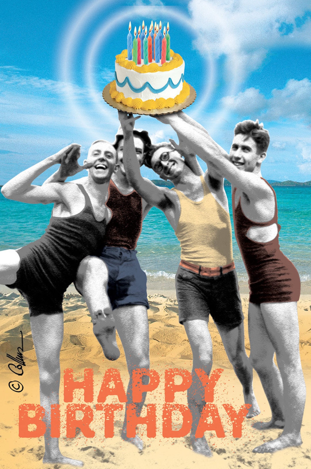 Gay Sexy Retro Young Happy Athletic Birthday Men Beach Fun With ...