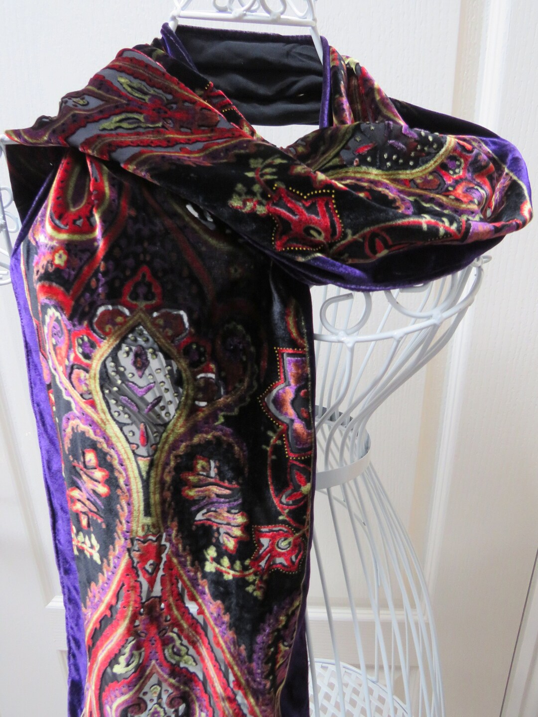 Silk Velvet Scarf, Velvet Scarf, Devore Scarf, Vintage Scarf, Paisley ...