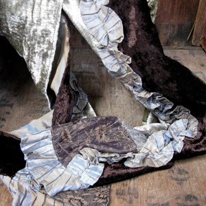 Duck Egg Blue Scarf, Brown Velvet Scarf, Ruffle Scarf, Vintage Scarf ...