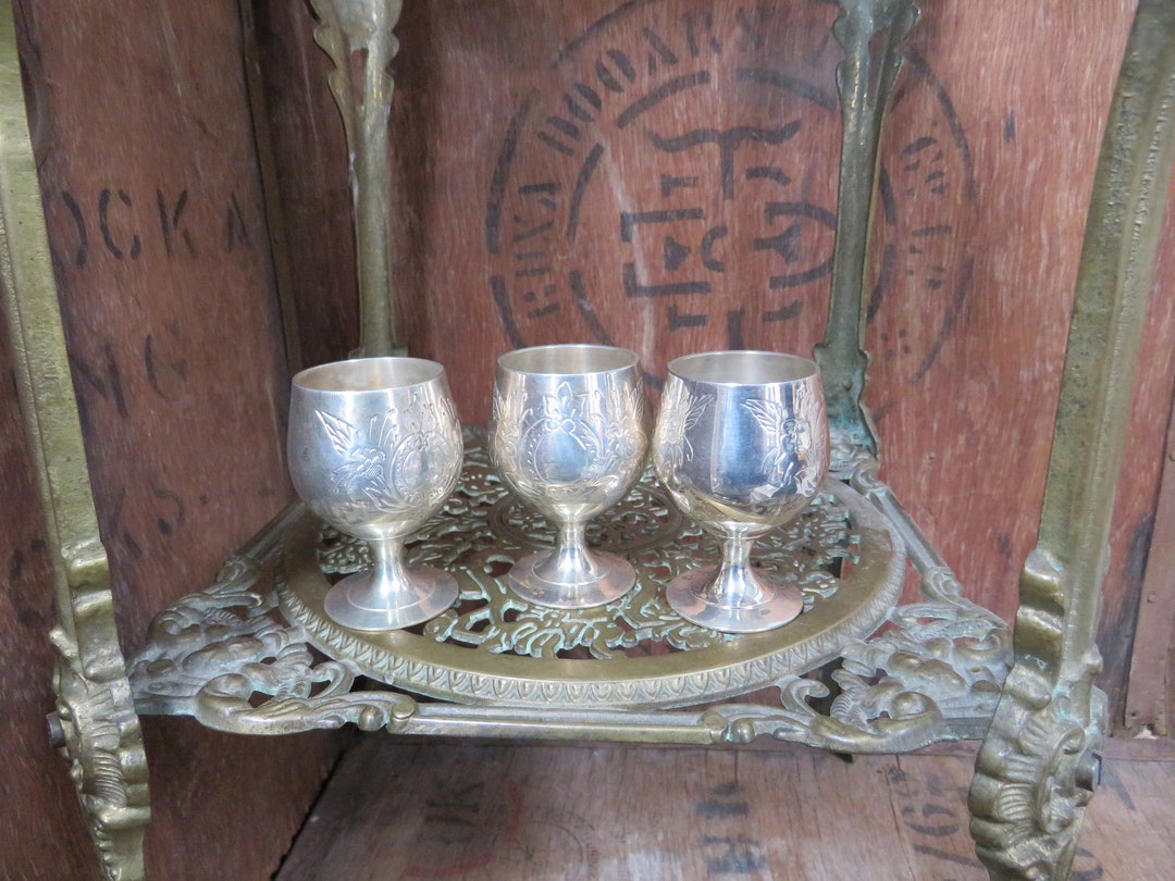 Silver Goblets, Etched Goblets, Set of Goblets, Vintage Goblets, Small ...