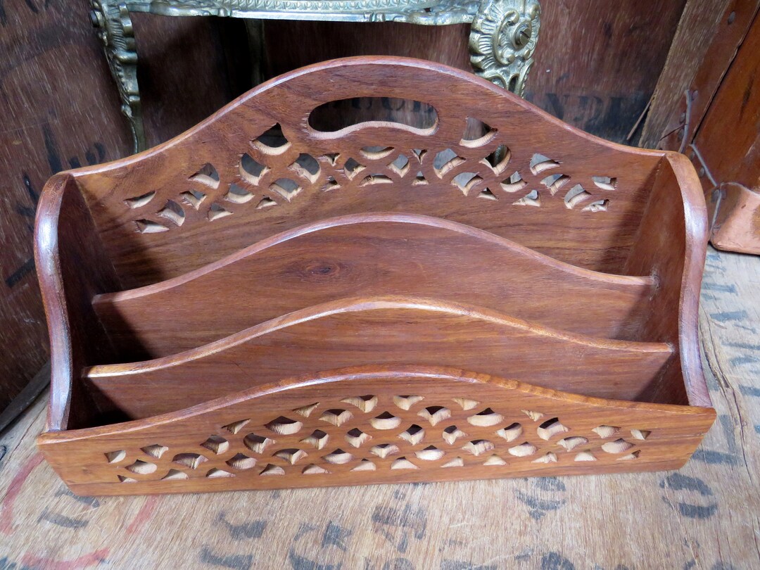 Carved Letter Rack, Wood Letter Rack, Vintage Letter Rack, Desk Tidy ...