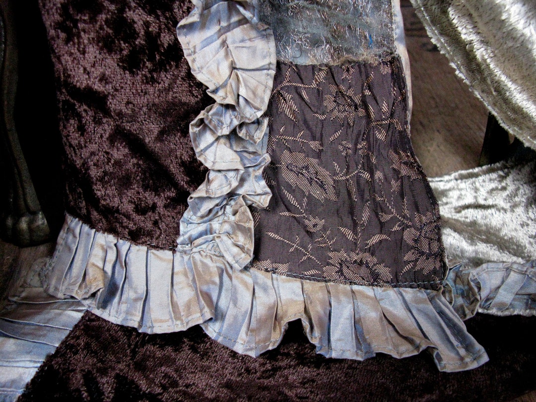 Duck Egg Blue Scarf, Brown Velvet Scarf, Ruffle Scarf, Vintage Scarf ...