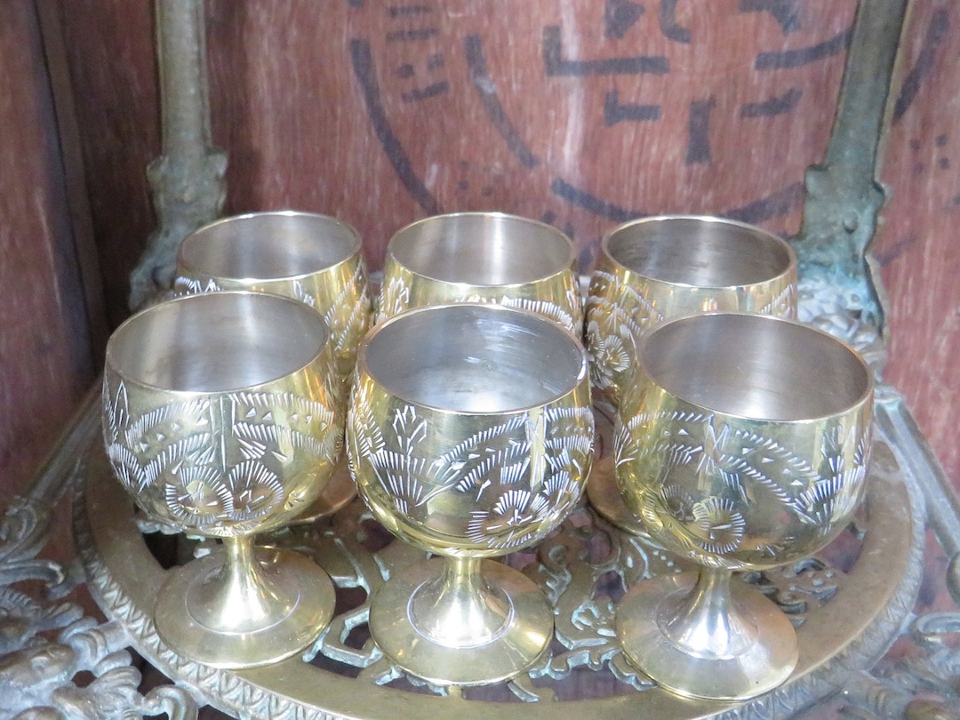 Brass Goblets, Golden Goblets, Tiny Goblets, Shot Goblets, Vintage ...