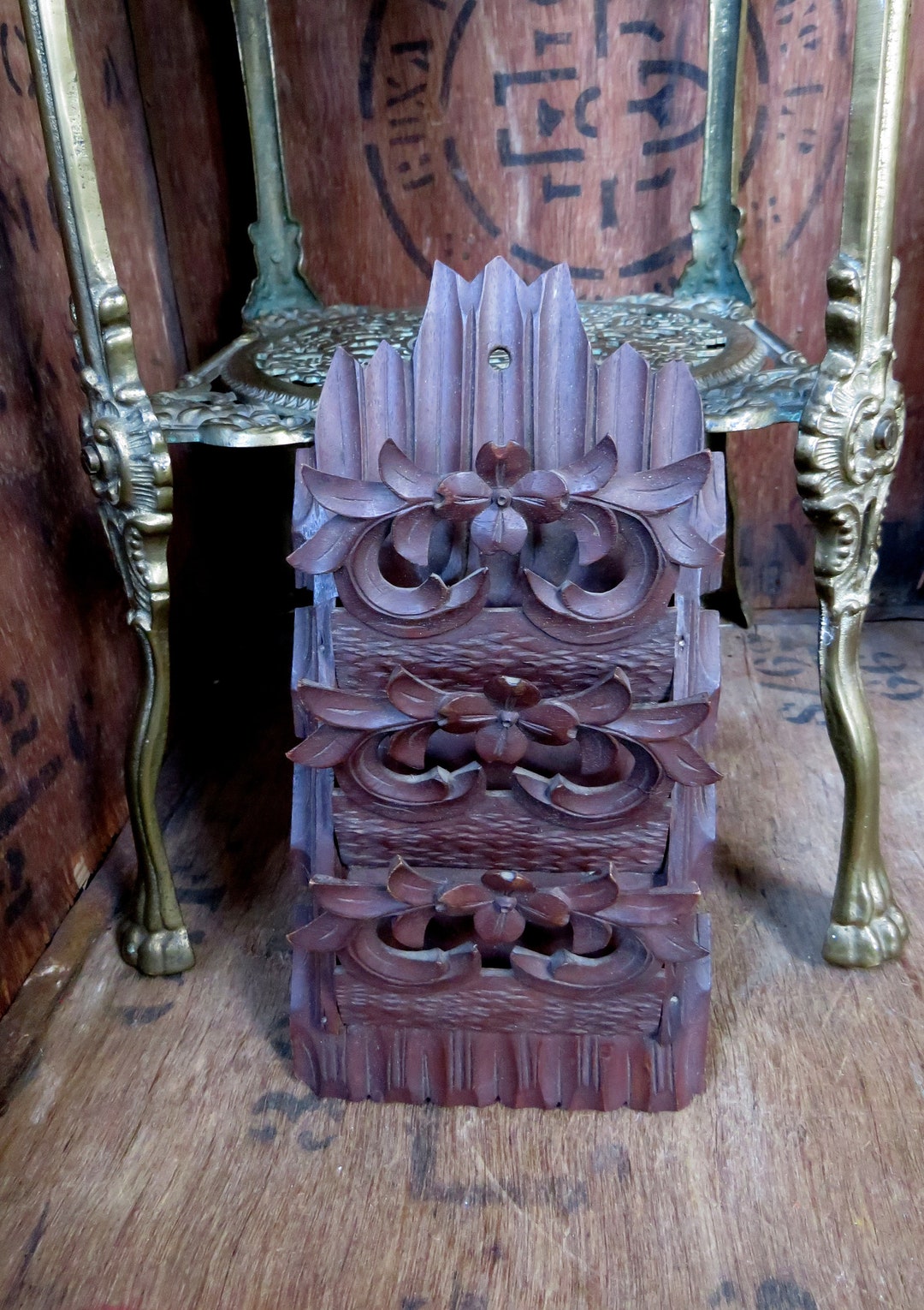 Oriental Letter Rack, Carved Rack, Wood Letter Rack, Vintage Letter ...