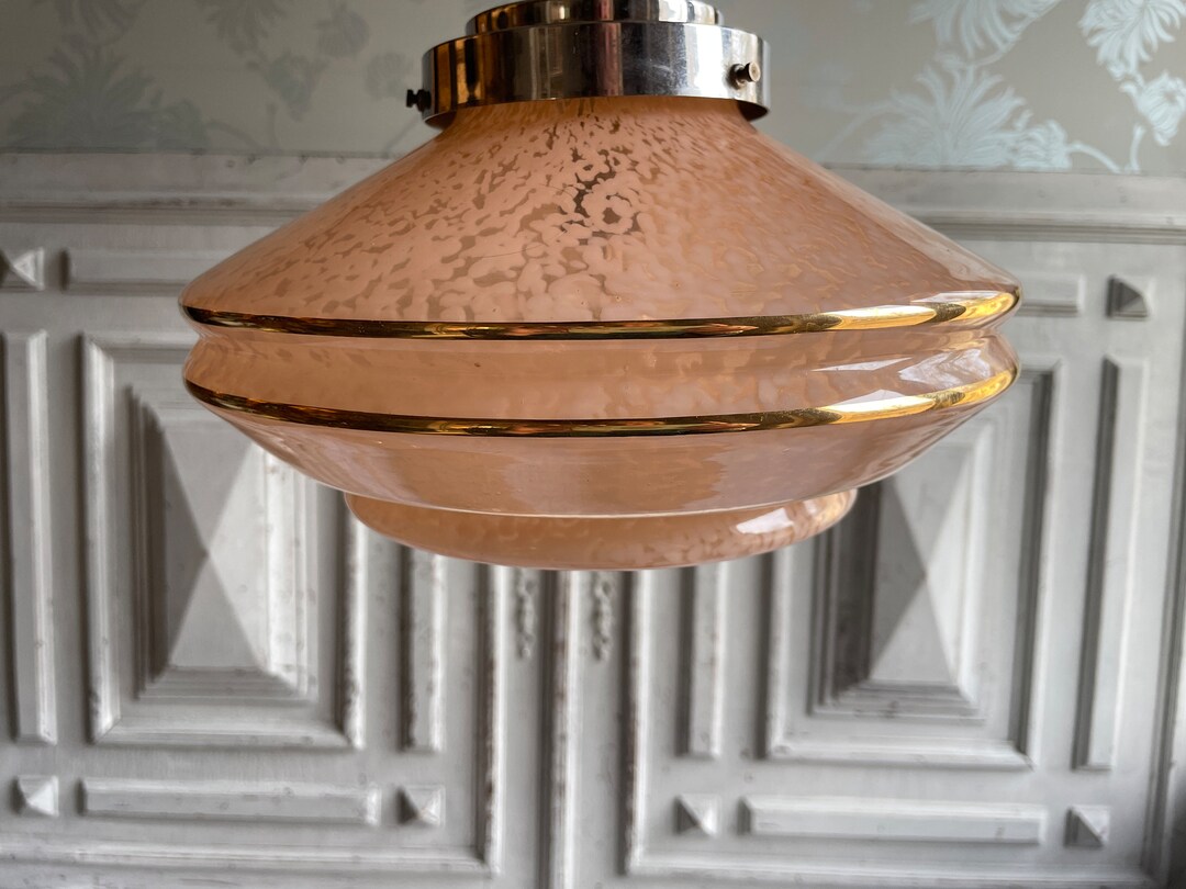 Antique French Pink Glass Ceiling Shade Pale Apricot Marbled Ceiling ...