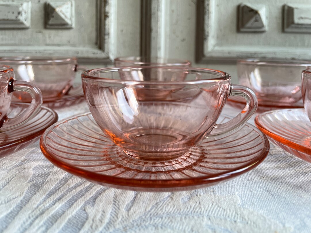 French Vintage Arcoroc Pink Cups and Saucers, Blushware, Set of 6 ...
