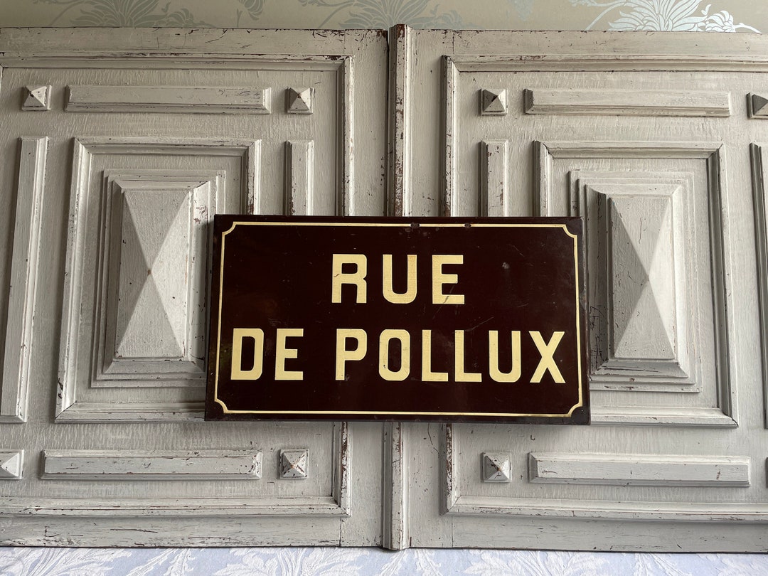 Vintage French Enamel Street Sign 1940s rue De Pollux Brown Cream Road ...