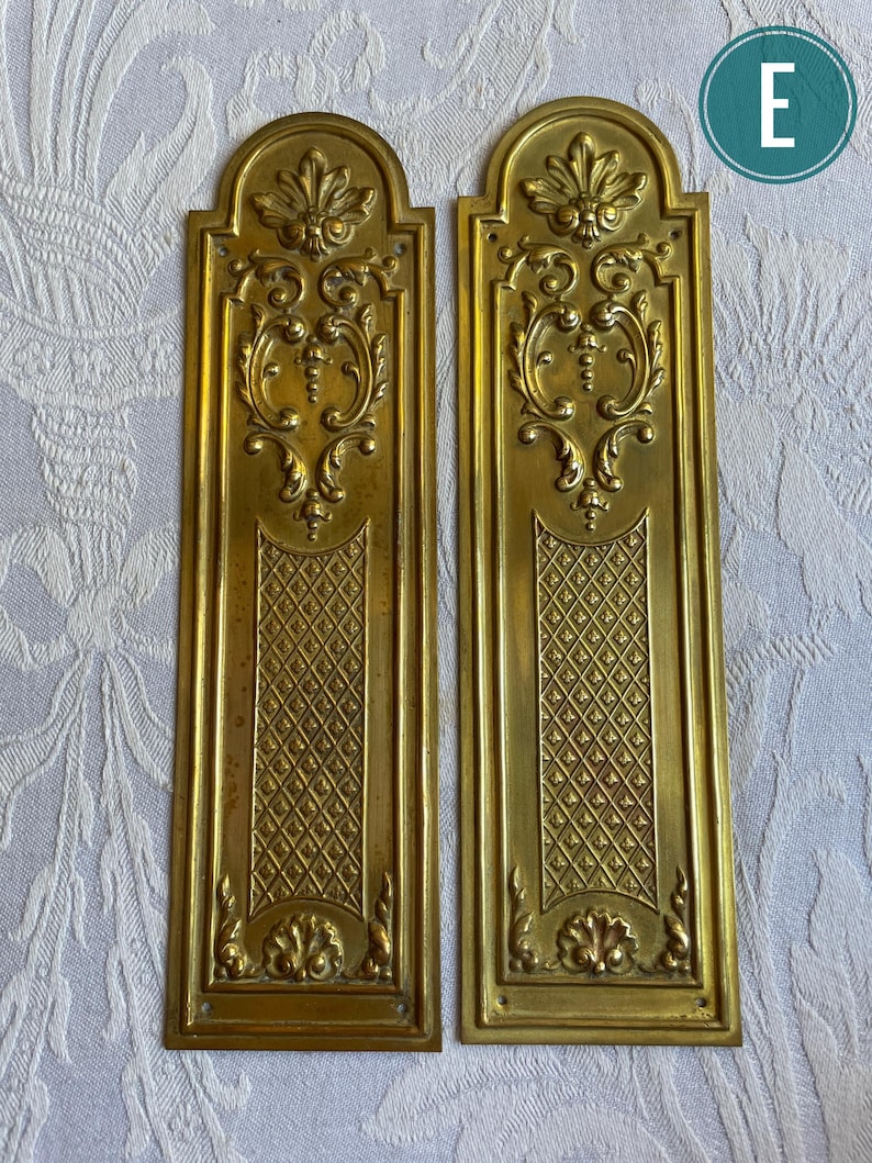 PAIR Antique Brass Push Plates, Grills, Door Finger Plates, French ...