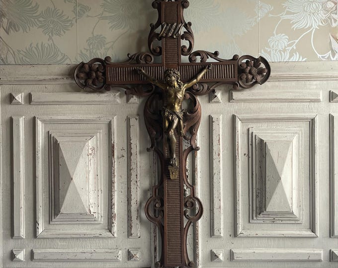 Antique Victorian Gilded Brass Crucifix Jesus Christ on an Ornate Gilt ...