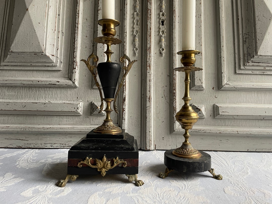 Antique French Brass Black Marble Candlestick, CHOOSE SINGLE Candle ...