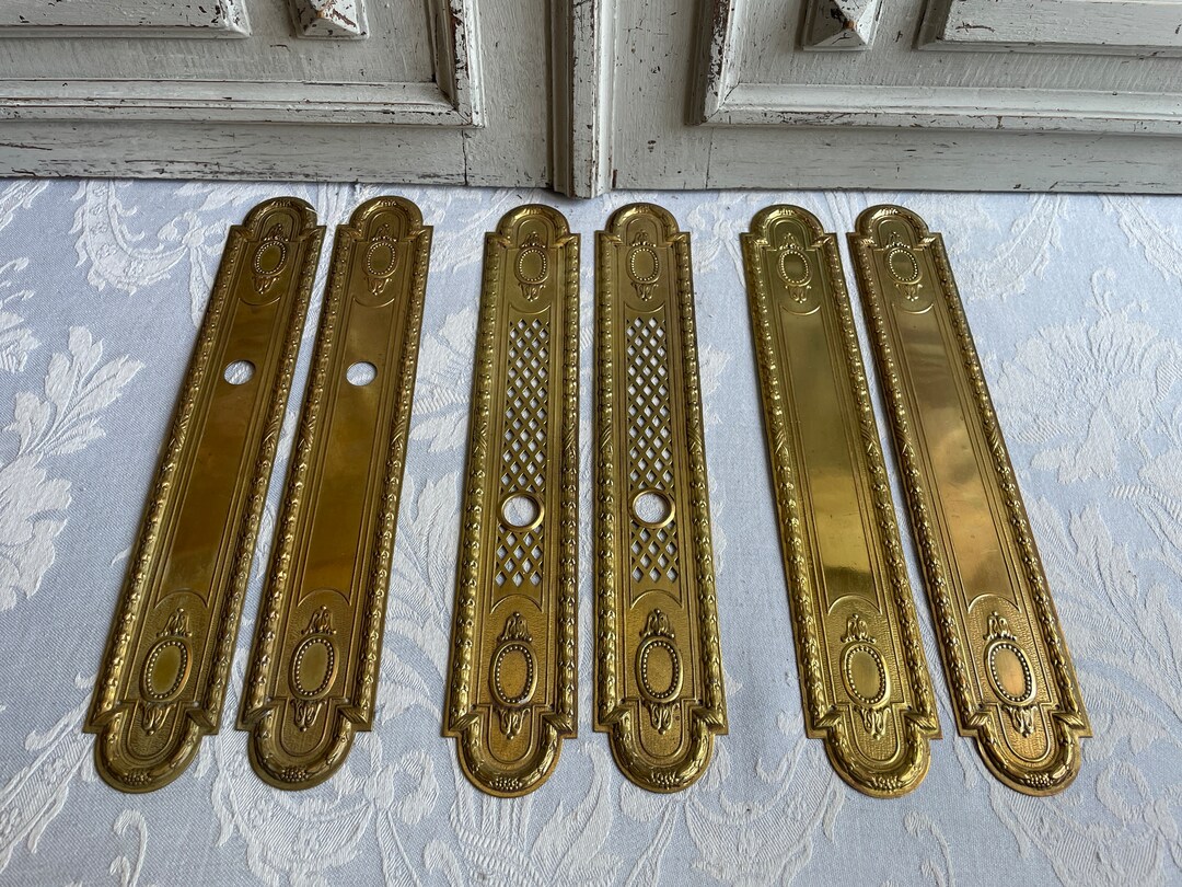 Antique French Brass Push Plates MEDIUM Grills PAIR Door Finger Plates ...