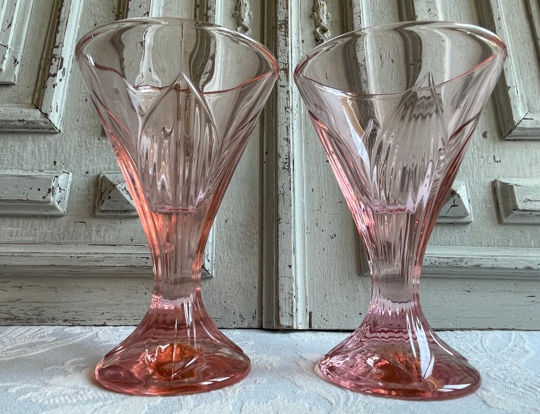 French Vintage 2 Pink Sundae Desert Bowls, Pair LARGE Ice Cream Footed ...