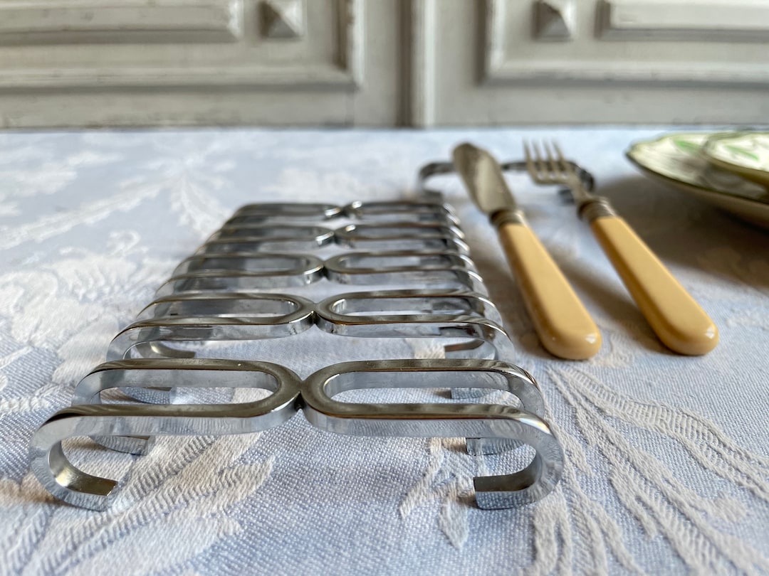 6 French Vintage Knife Flatware Rests, Chromed Cutlery Stands Retro ...