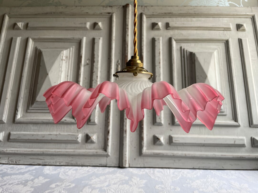 Antique French Pink Glass Ceiling Shade Pale Pink Opaque Frosted ...