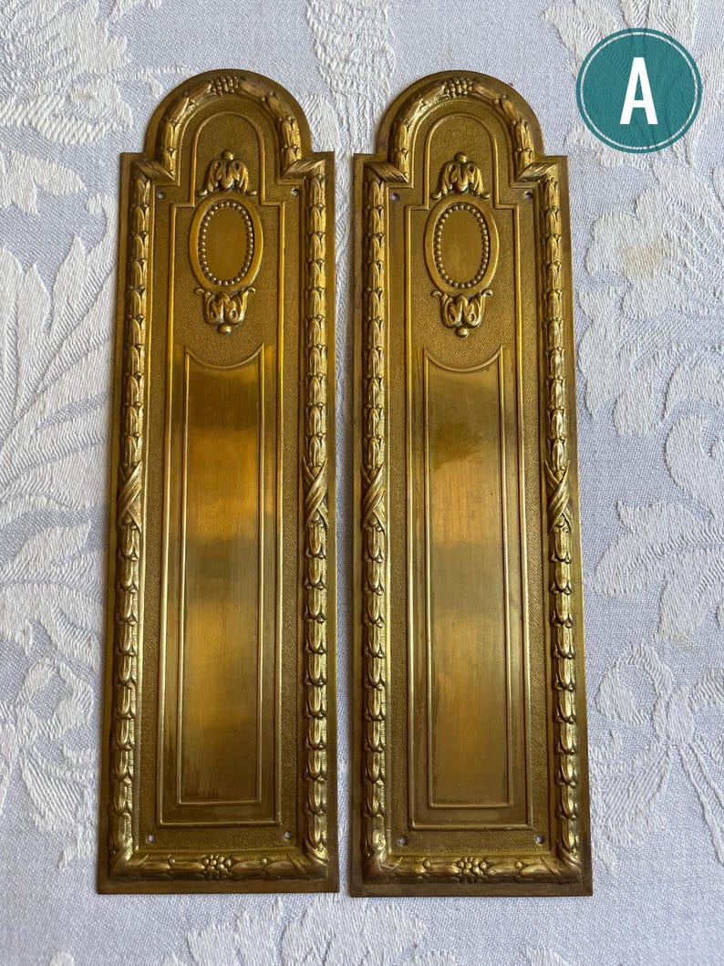 PAIR Antique Brass Push Plates, Grills, Door Finger Plates, French ...