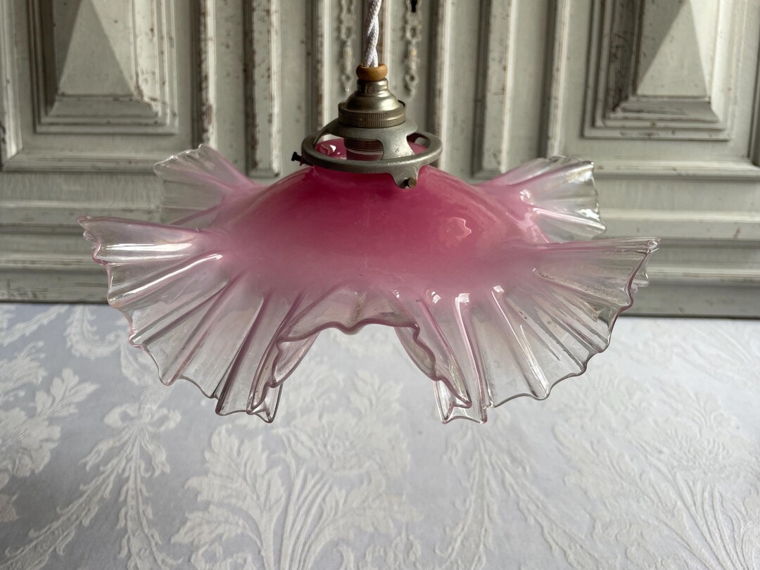 Antique French Pink Glass Ceiling Shade, CHOOSE Opaque Pink and Clear ...