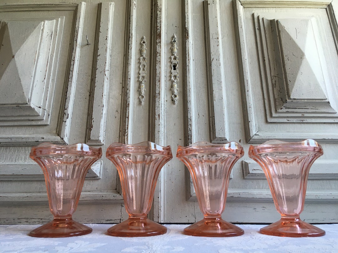4 X Blushware Pink Glass Sundae Desert Bowls, LARGE Ice Cream Footed ...
